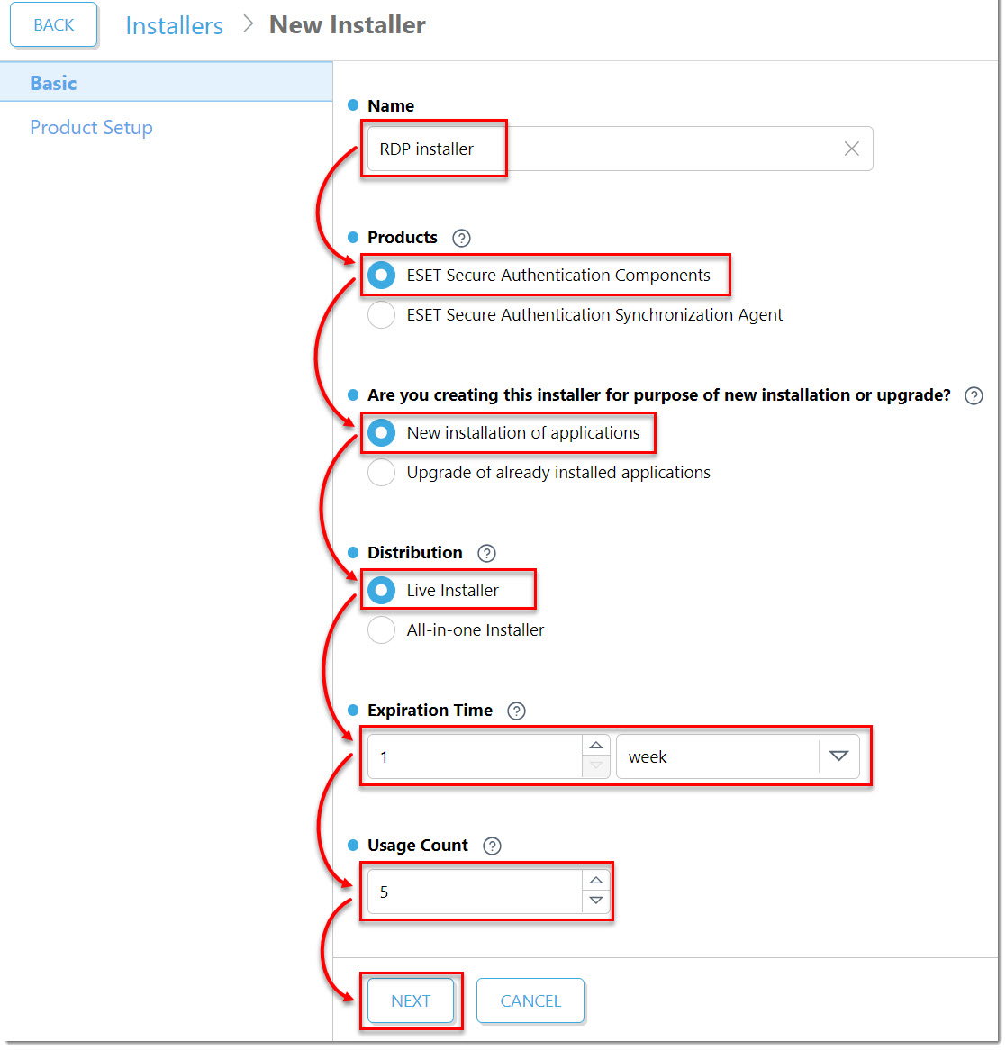 התקנת ממשק הניהול (ESET Secure Authentication (ESA בענן