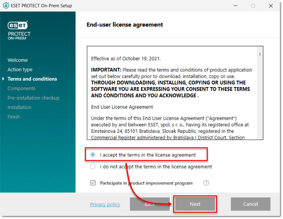 התקנת ממשק הניהול ESET PROTECT On-Prem